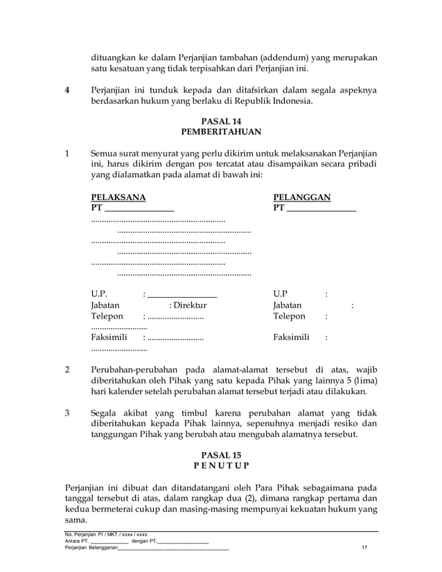 Contoh Perjanjian Berlangganan sistem elektronik Terbaru (Beli ...