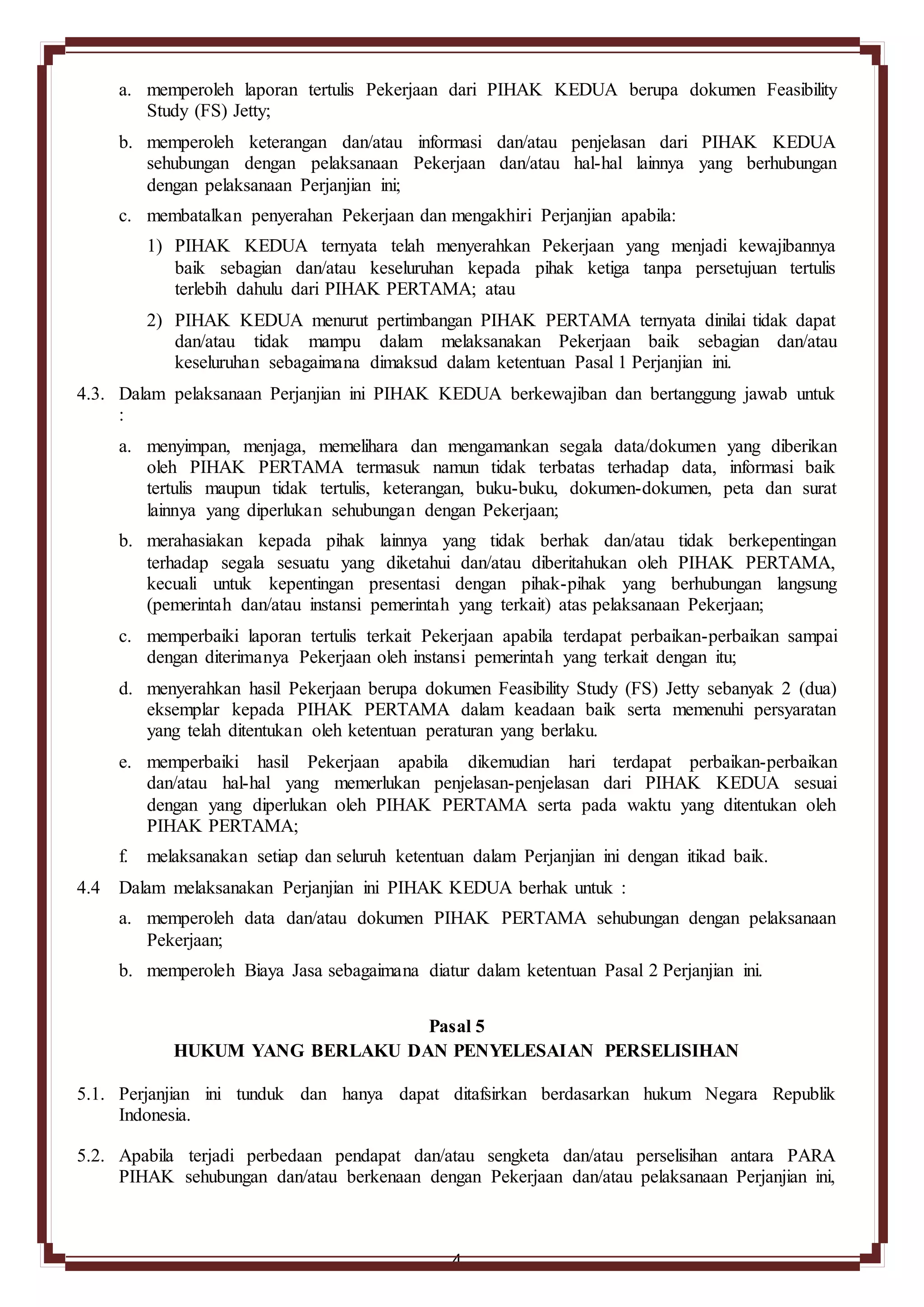 Contoh Perjanjian Feasibility Study Jetty Terbaru (Beli Kontrak, Hub: 08118887270 (WA)) | DOCX