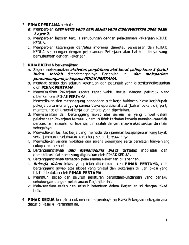 Contoh Perjanjian Kerja Land Clearing Terbaru (Beli Perjanjian, Hub ...