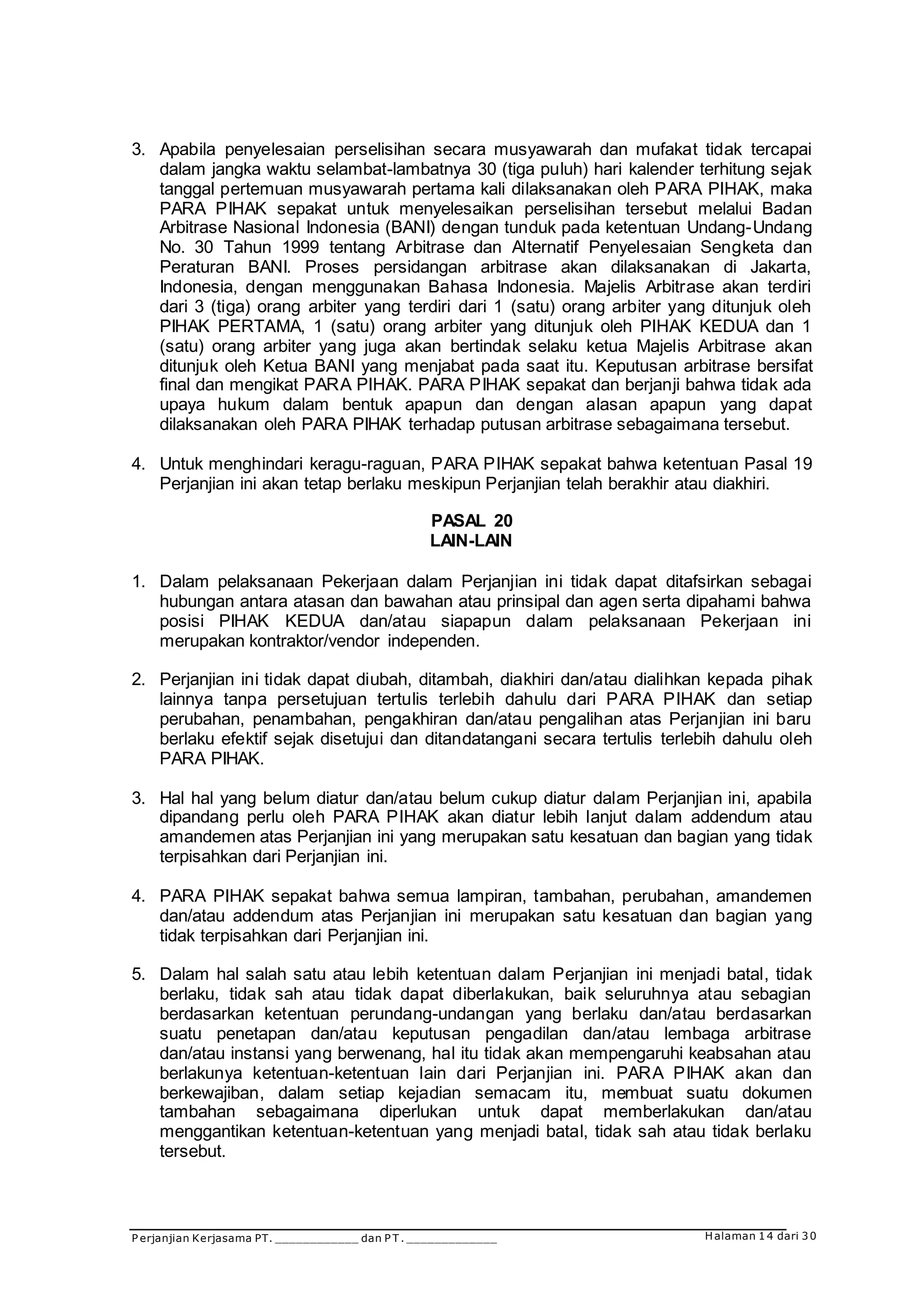 Contoh Perjanjian Kerjasama Implementasi Care General Insurance System ...