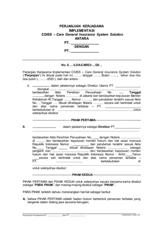 Contoh Perjanjian Kerjasama Implementasi Care General Insurance System ...
