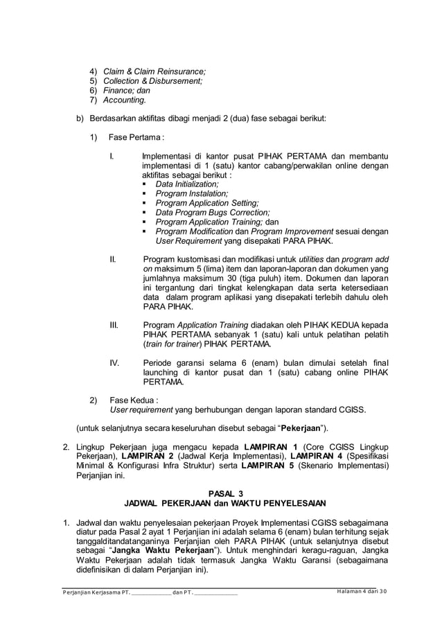 Perjanjian kerjasama implementasi cgiss clean draft | DOCX