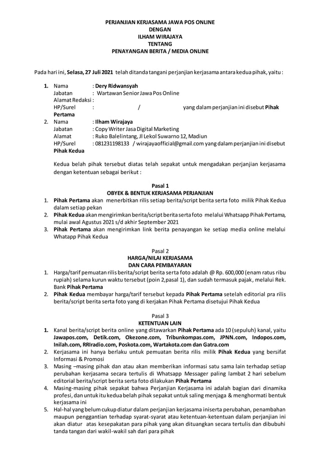 Perjanjian kerjasama jawa pos | PDF