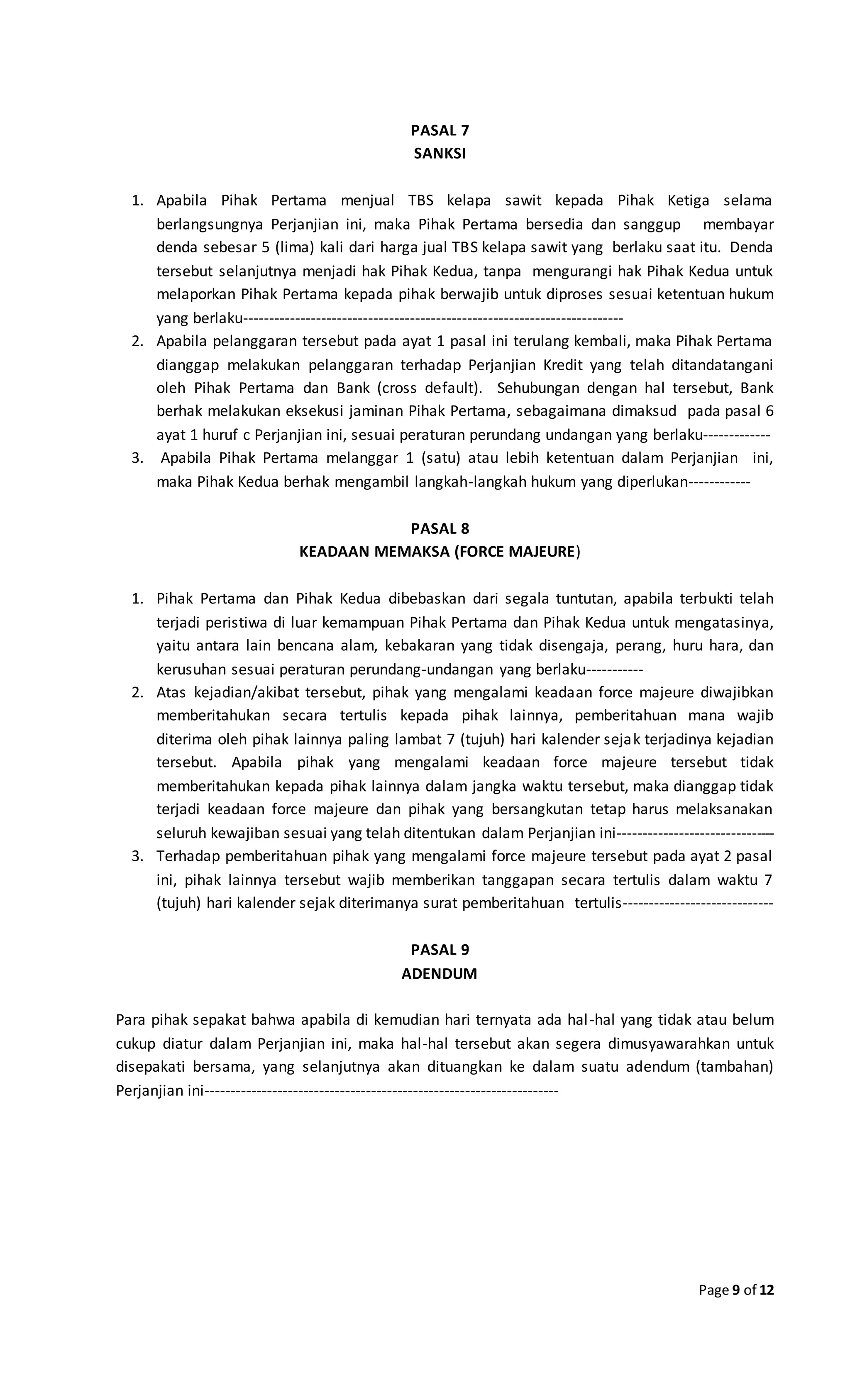 Perjanjian Kerjasama Kemitraan Perkebunan Sawit_Standard | DOC