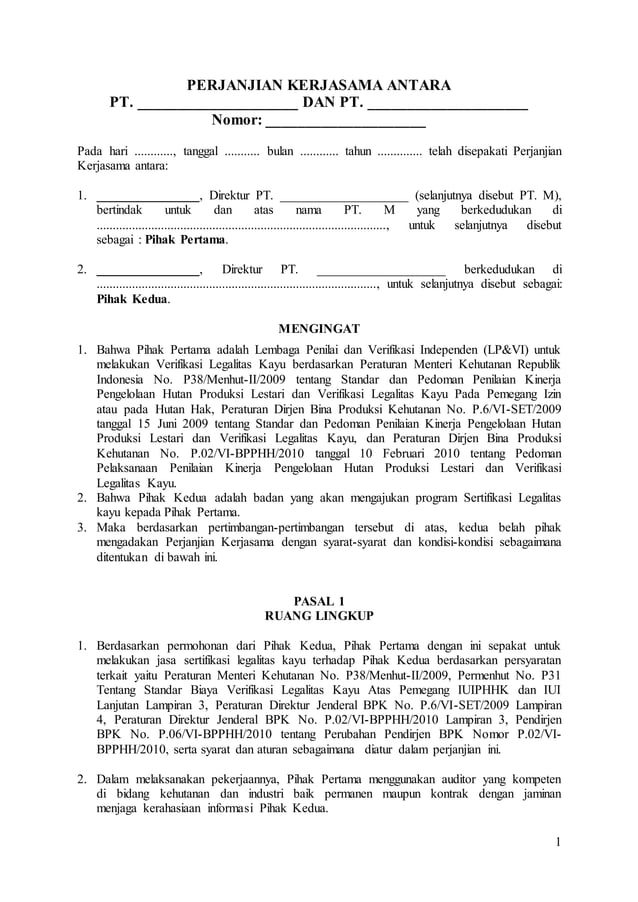 Perjanjian Kerjasama Legalitas Kayu | PDF