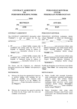 Perjanjian pekerjaan pembangunan proyek (building work) (Beli ...