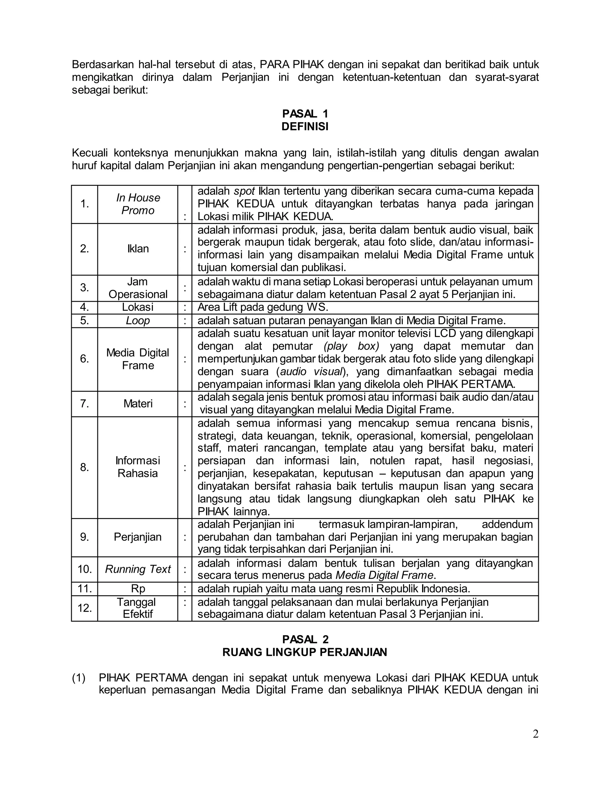 Contoh Perjanjian Pemasangan Reklame LCD Terbaru (Beli Perjanjian, Hub ...