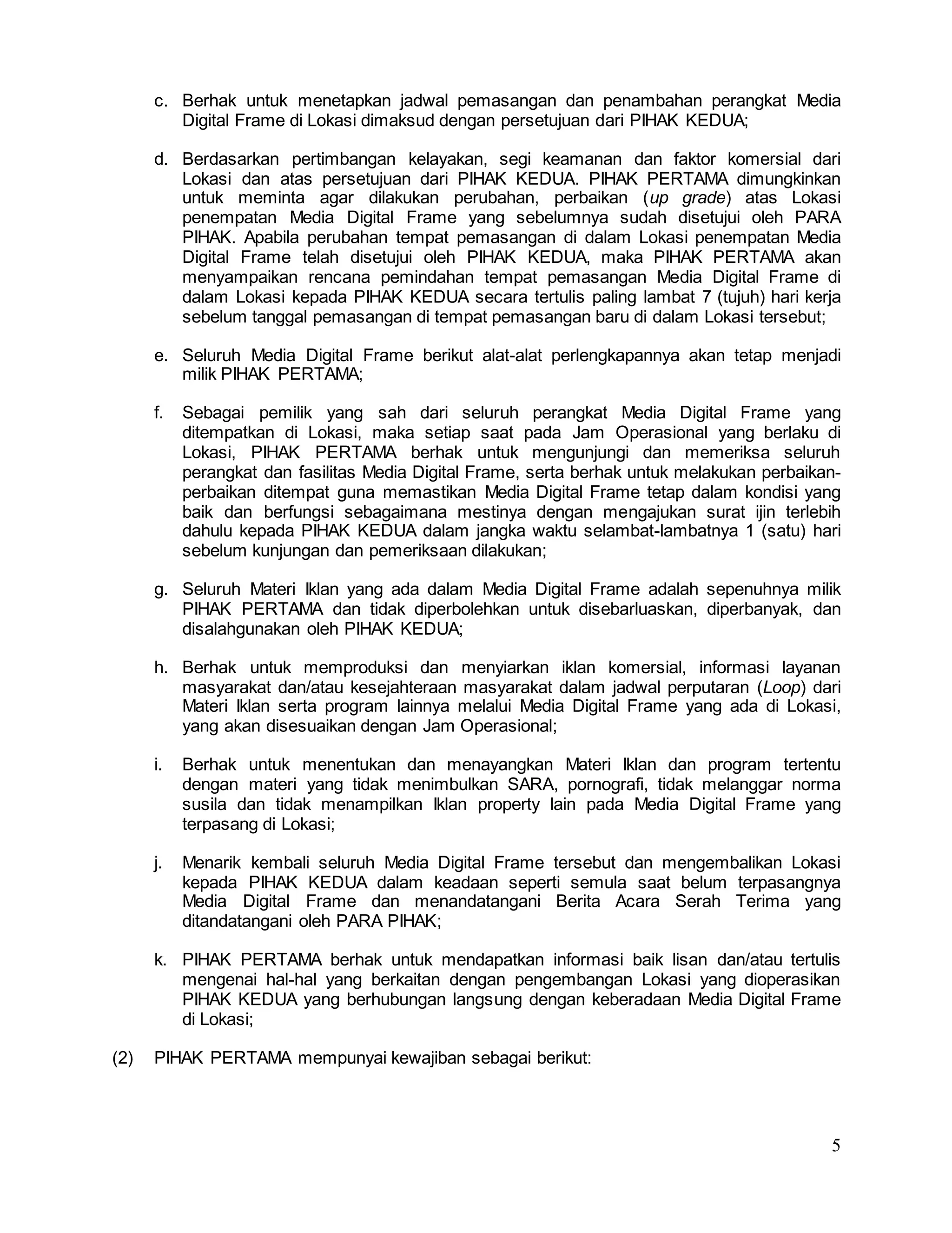 Contoh Perjanjian Pemasangan Reklame LCD Terbaru (Beli Perjanjian, Hub ...