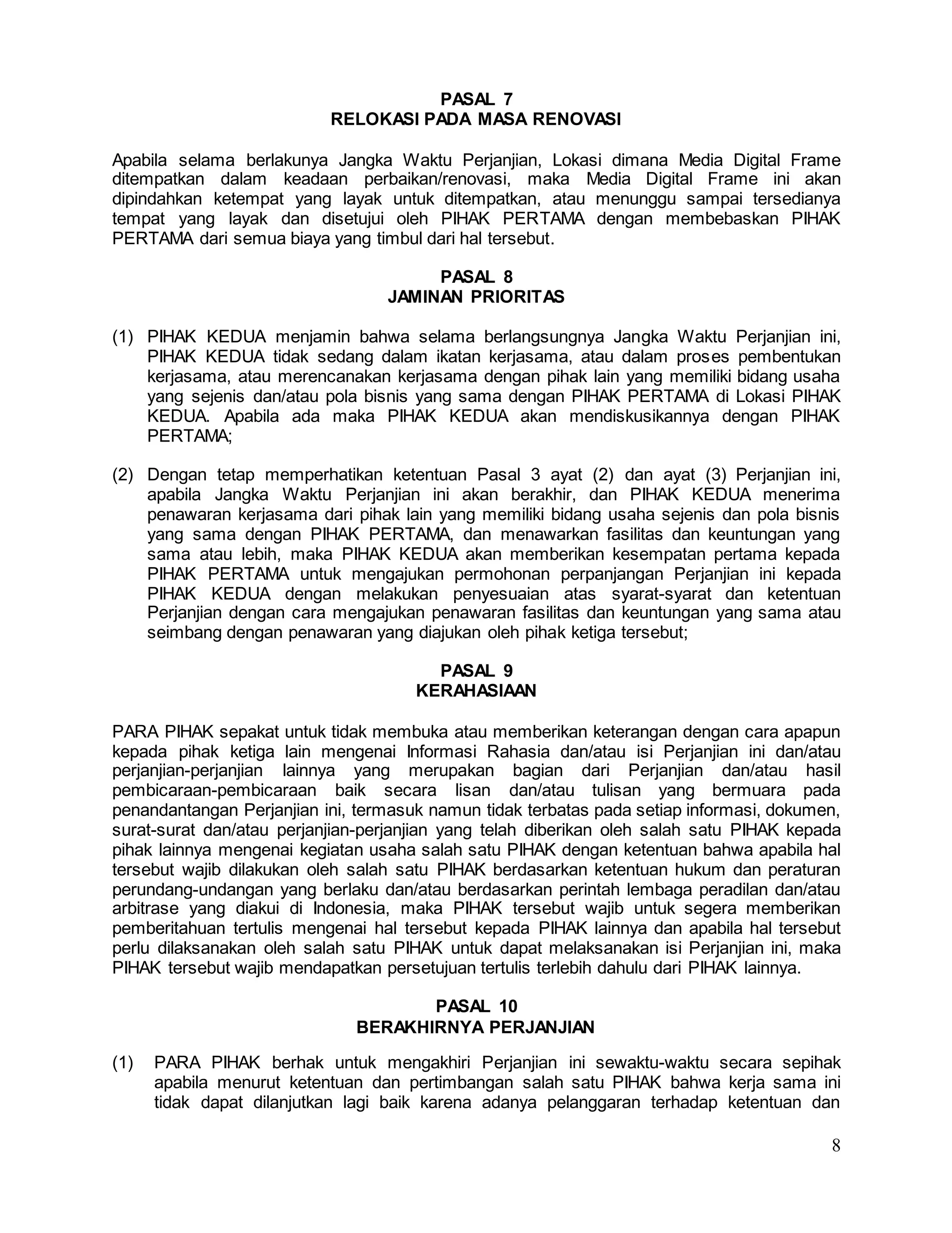 Contoh Perjanjian Pemasangan Reklame LCD Terbaru (Beli Perjanjian, Hub ...