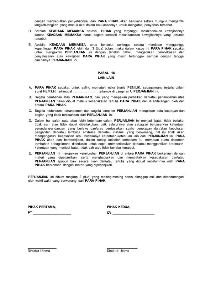 Contoh Perjanjian Pembangunan Mess Terbaru (Beli Perjanjian, Hub ...