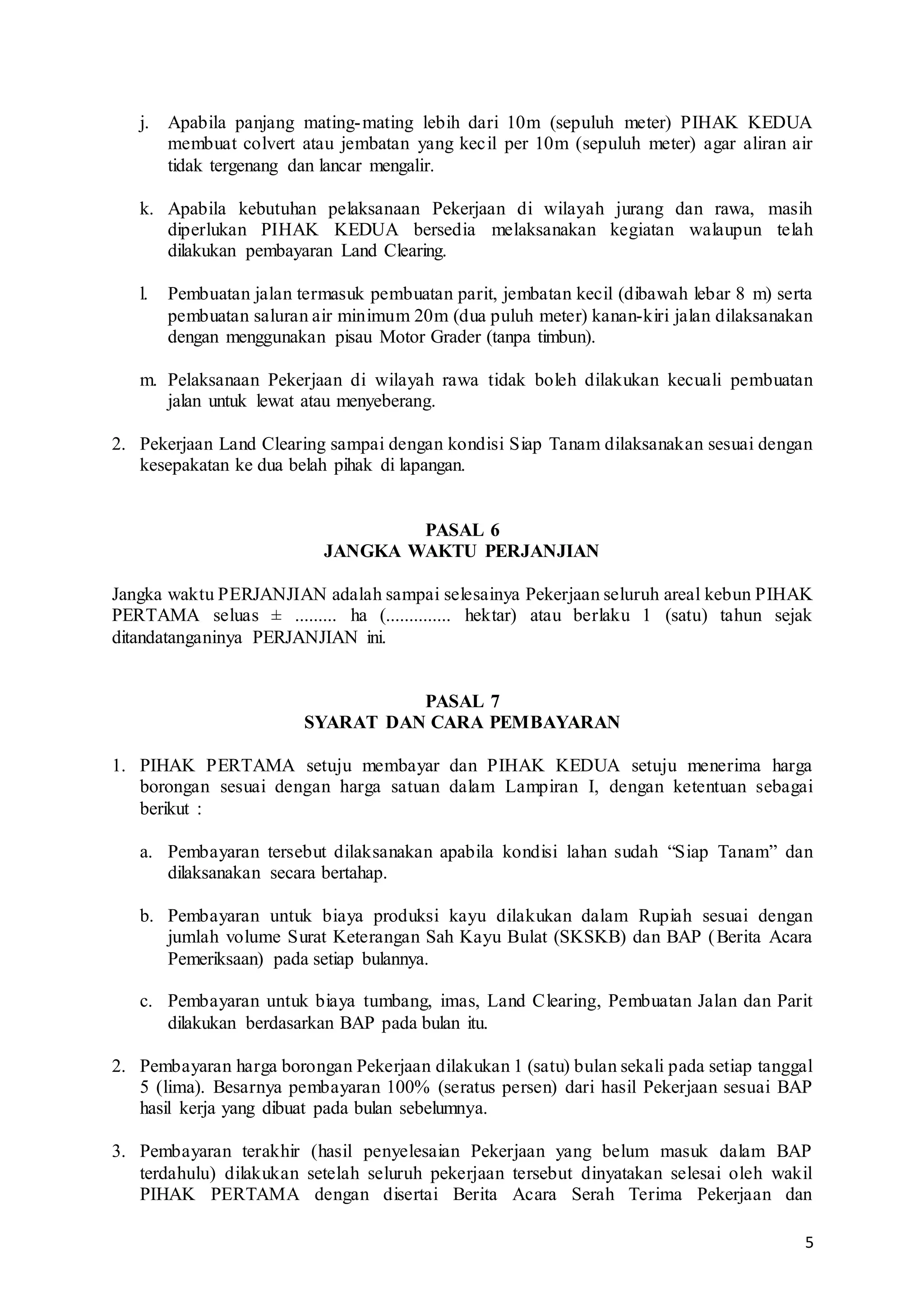 Perjanjian Land Clearing, Pembuatan Jalan clean dan Parit (Beli ...