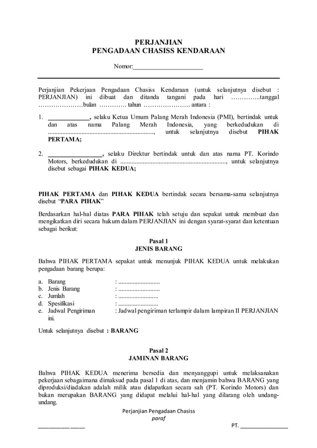 Contoh Perjanjian Pengadaan Chassis Kendaraan Terbaru (Beli Perjanjian ...
