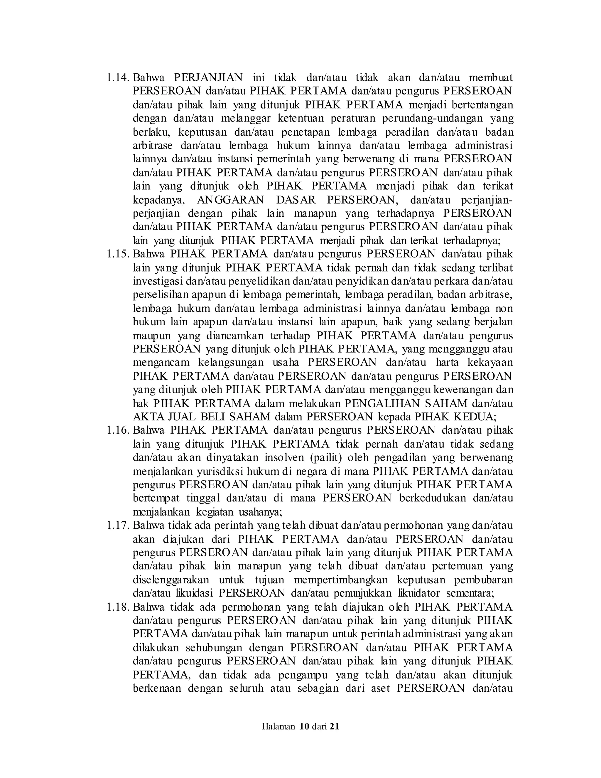 Contoh Perjanjian Pengikatan Jual Beli Saham Terbaru (Beli Perjanjian ...