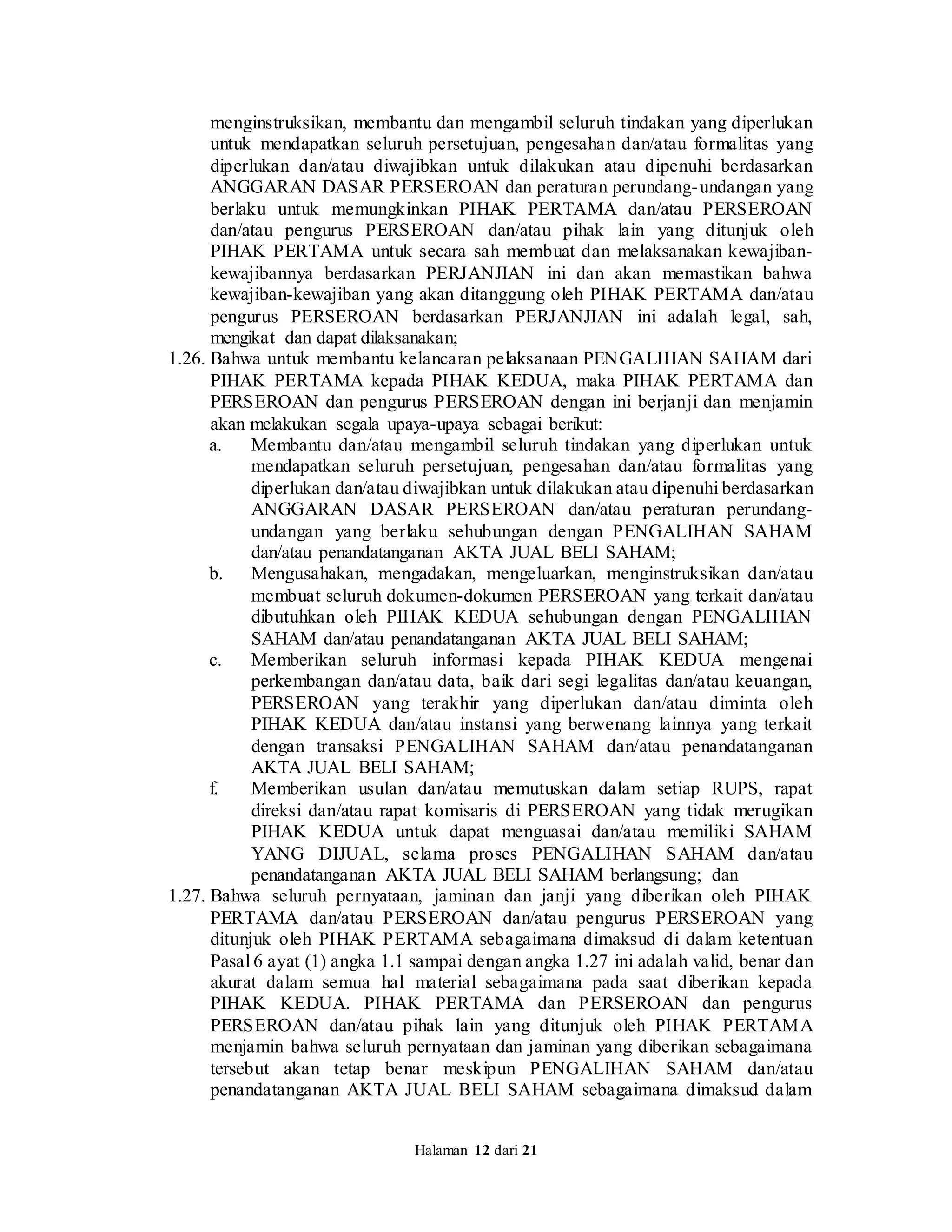 Contoh Perjanjian Pengikatan Jual Beli Saham Terbaru (Beli Perjanjian ...