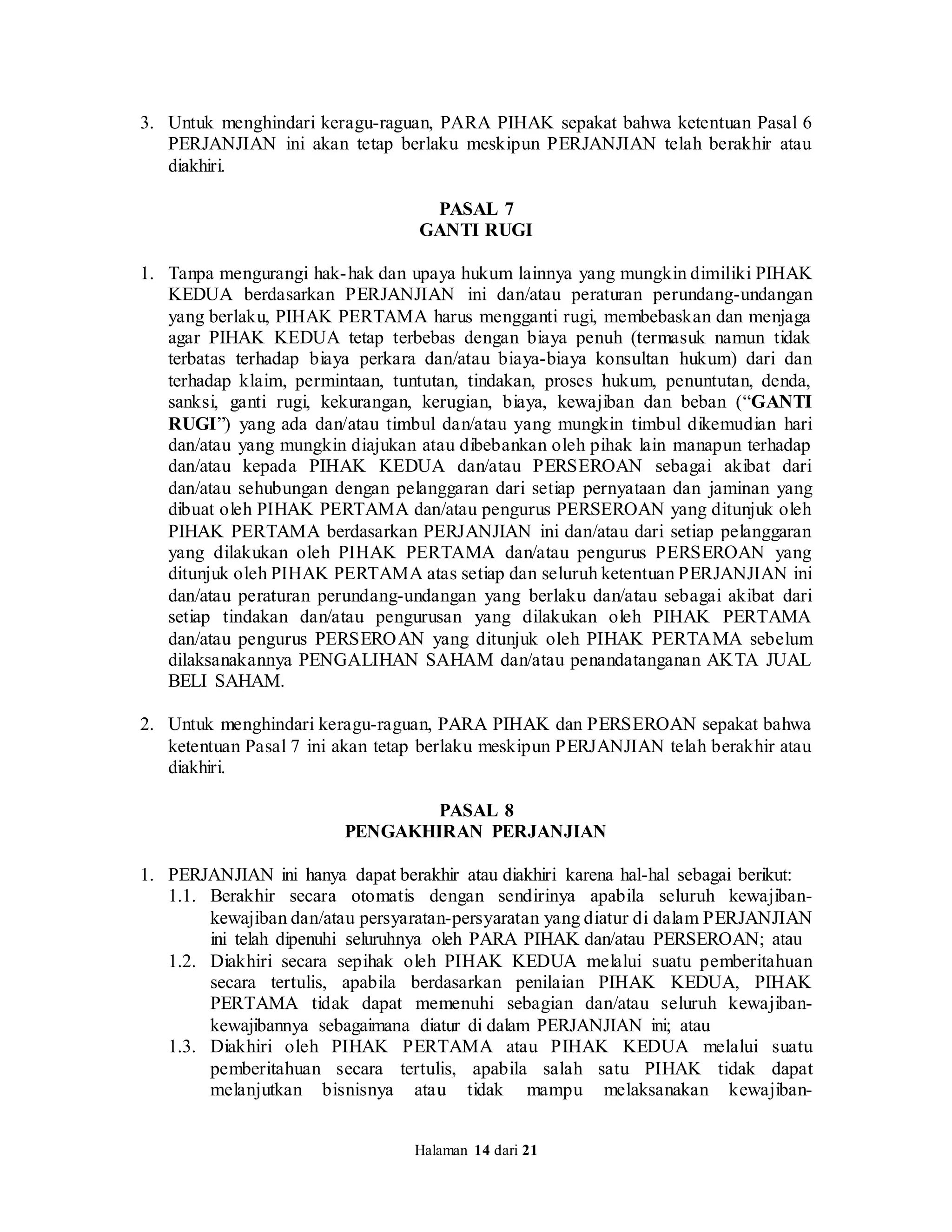 Contoh Perjanjian Pengikatan Jual Beli Saham Terbaru (Beli Perjanjian ...