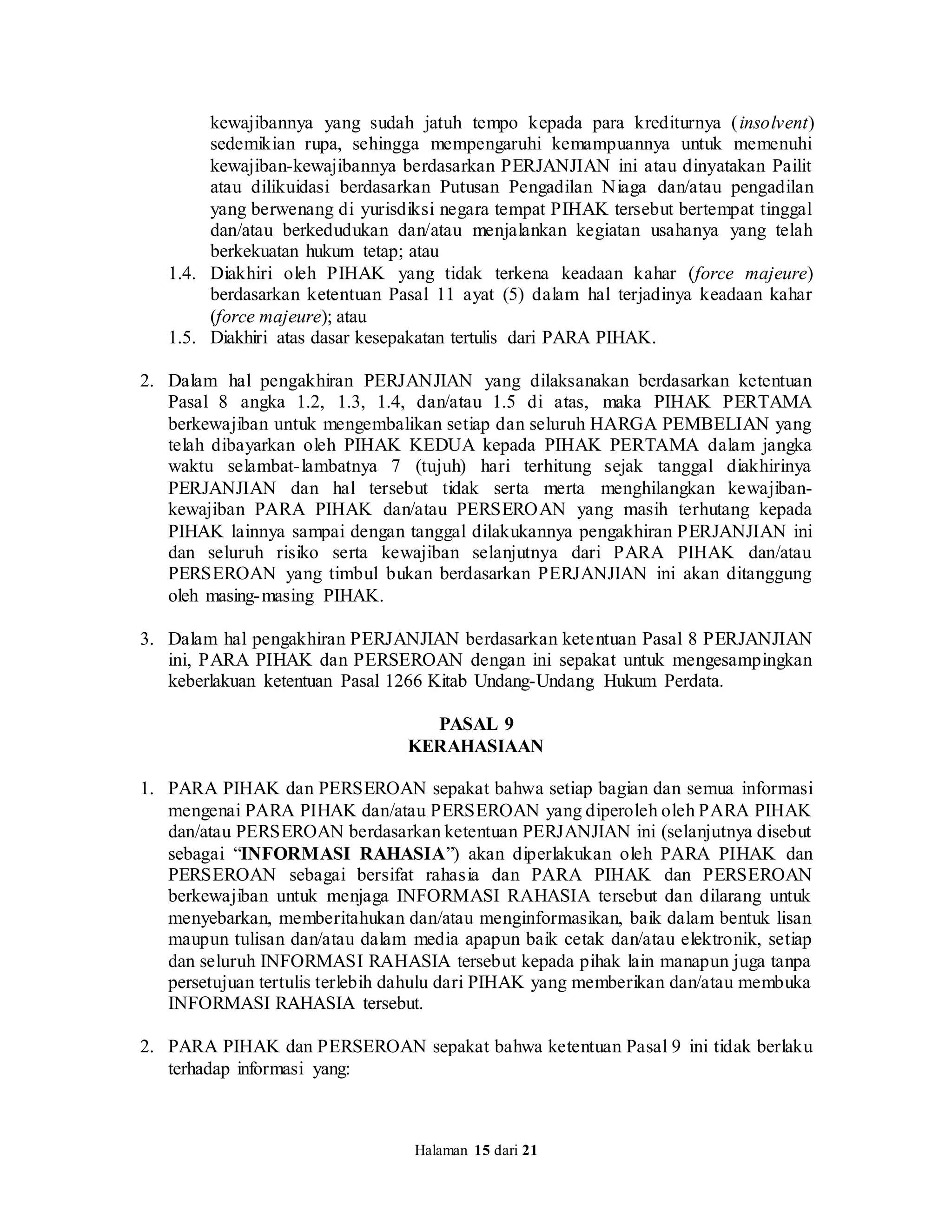 Contoh Perjanjian Pengikatan Jual Beli Saham Terbaru (Beli Perjanjian ...