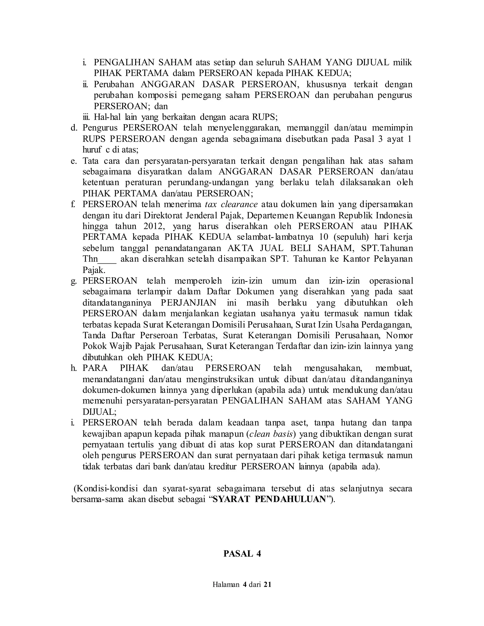 Contoh Perjanjian Pengikatan Jual Beli Saham Terbaru (Beli Perjanjian ...