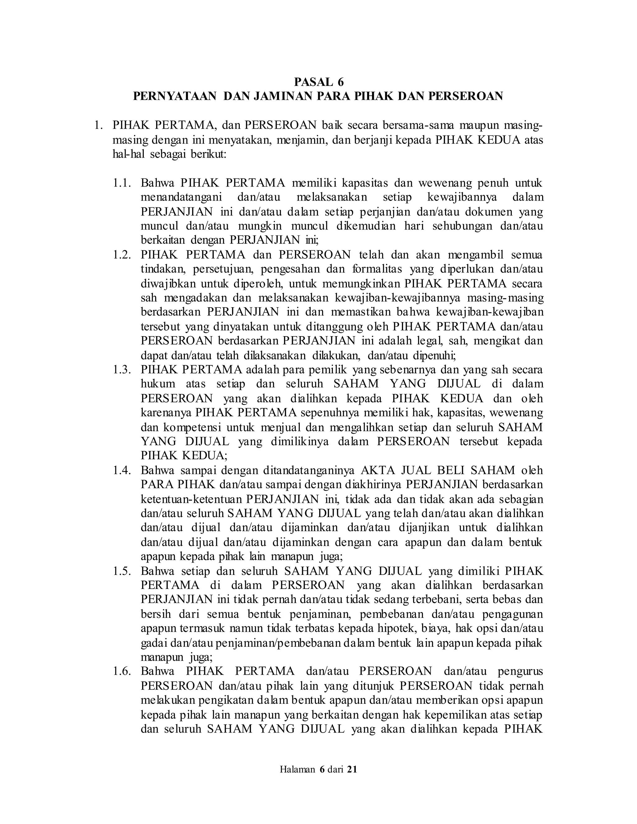 Contoh Perjanjian Pengikatan Jual Beli Saham Terbaru (Beli Perjanjian ...