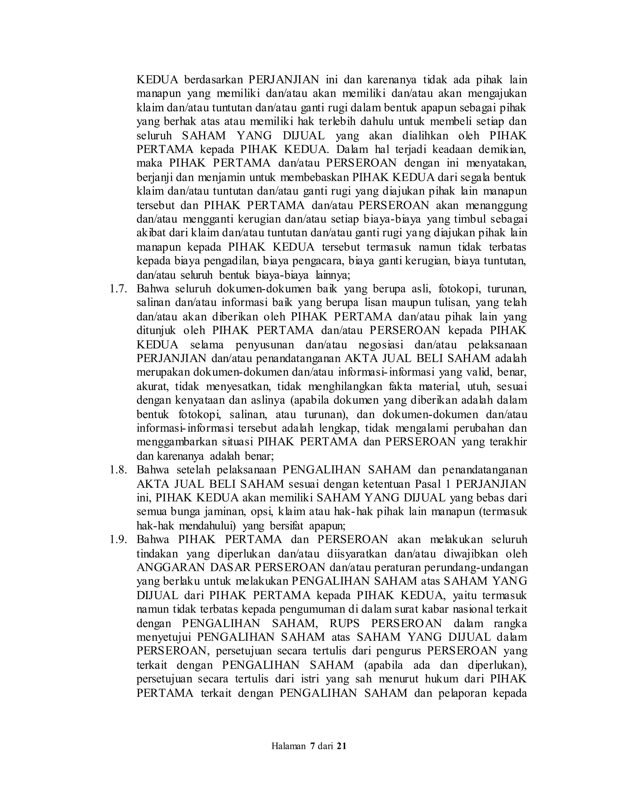 Contoh Perjanjian Pengikatan Jual Beli Saham Terbaru (Beli Perjanjian ...