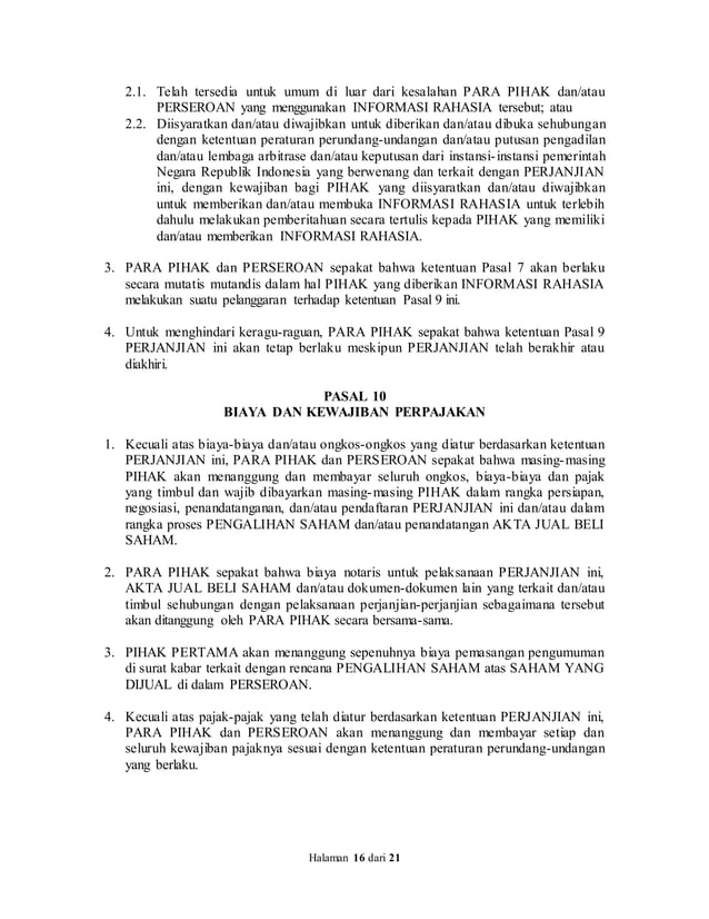 Contoh Perjanjian Pengikatan Jual Beli Saham Terbaru (Beli Perjanjian ...
