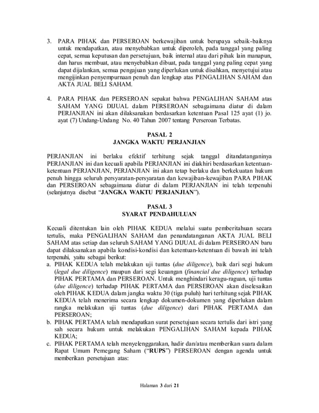 Contoh Perjanjian Pengikatan Jual Beli Saham Terbaru (Beli Perjanjian ...