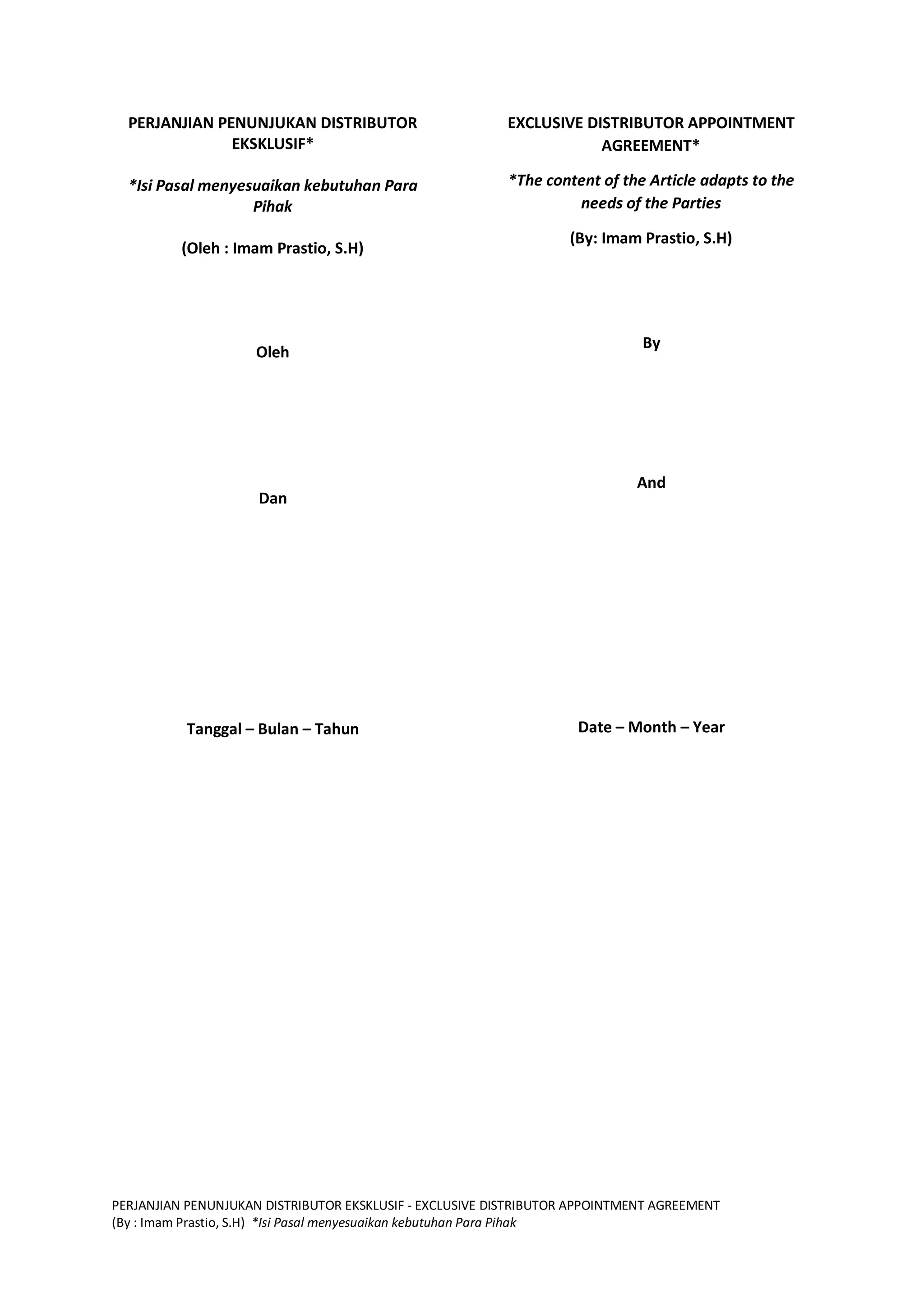 Perjanjian Penunjukan Distributor Eksklusif- Bilingual | PDF