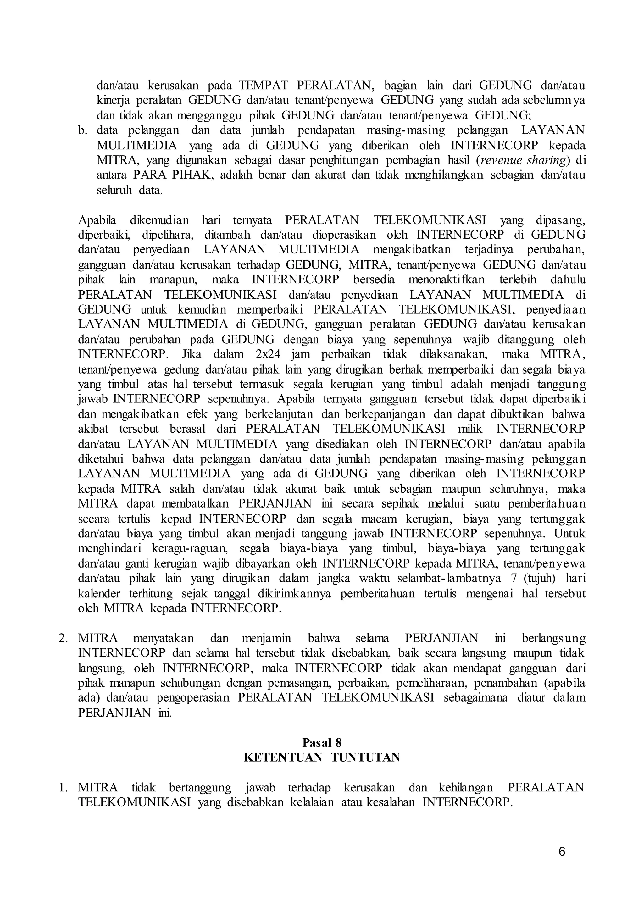 Contoh Perjanjian Penyediaan Jaringan dan Jasa Telekomunikasi Terbaru ...
