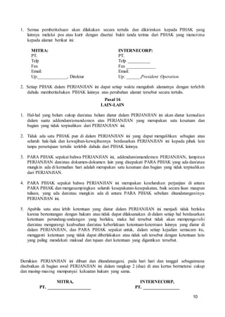 Contoh Perjanjian Penyediaan Jaringan dan Jasa Telekomunikasi Terbaru ...
