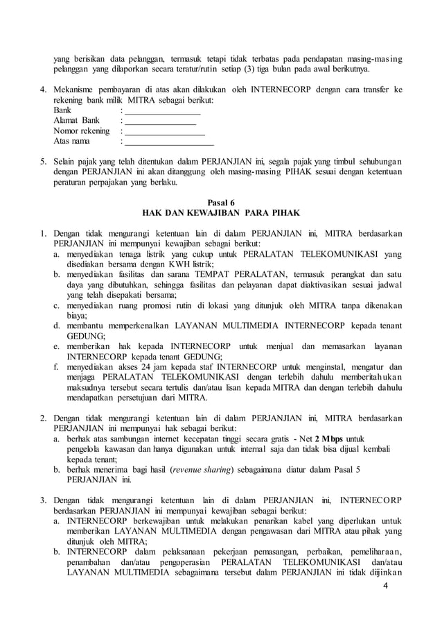Contoh Perjanjian Penyediaan Jaringan dan Jasa Telekomunikasi Terbaru ...