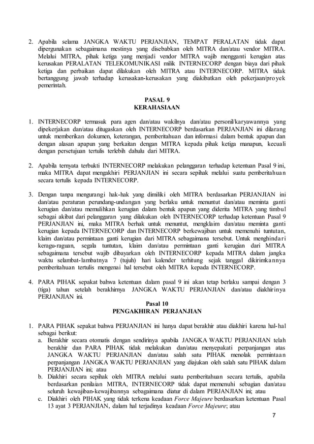 Contoh Perjanjian Penyediaan Jaringan dan Jasa Telekomunikasi Terbaru ...