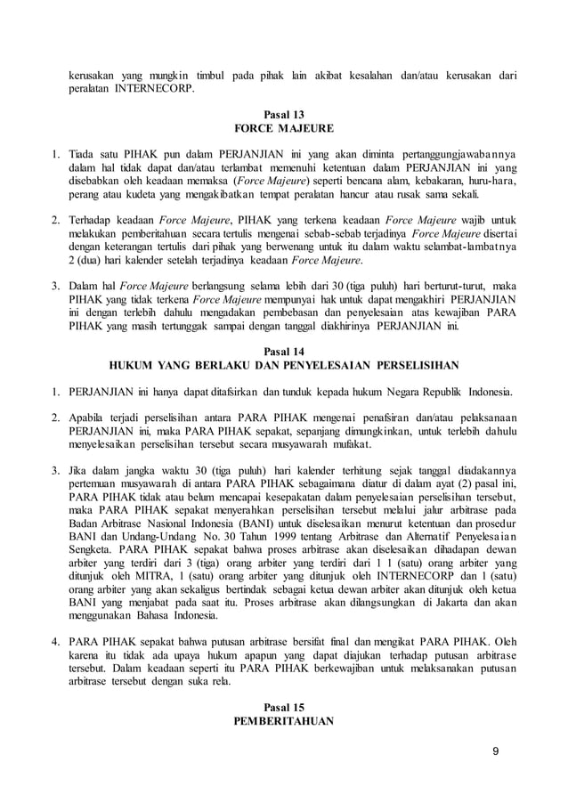 Contoh Perjanjian Penyediaan Jaringan dan Jasa Telekomunikasi Terbaru ...