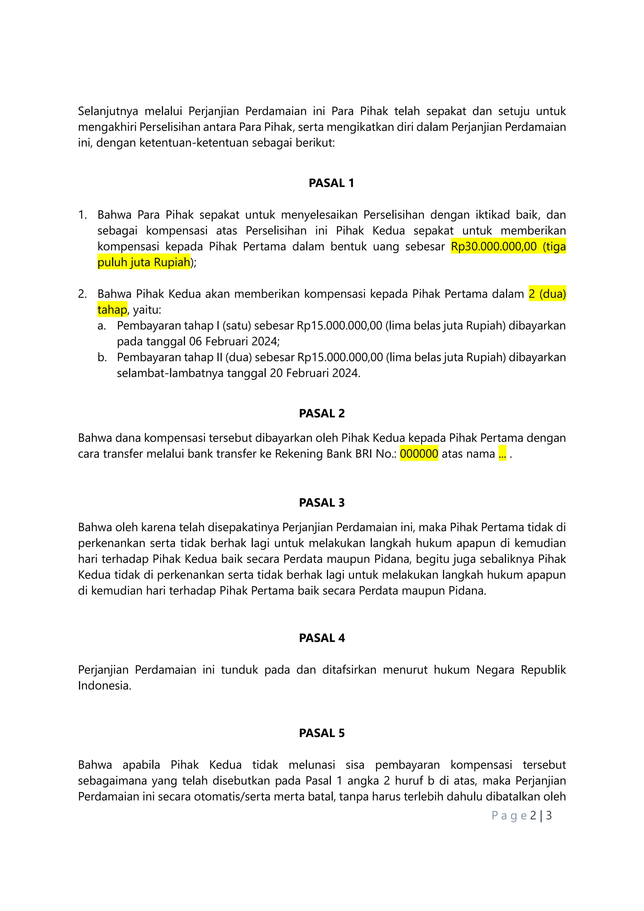 PERJANJIAN PERDAMAIAN DENGAN KOMPENSASI.docx