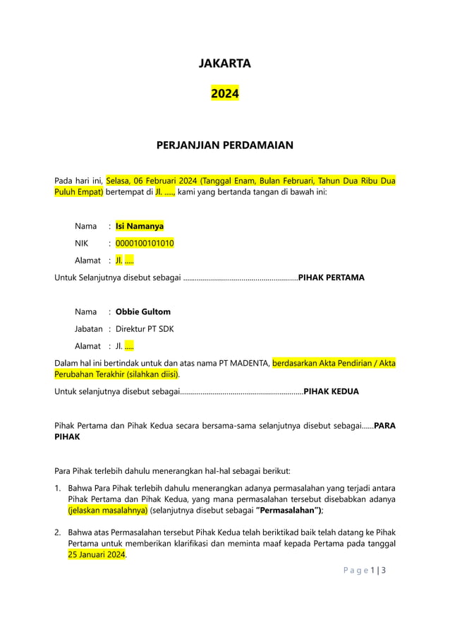 PERJANJIAN PERDAMAIAN DENGAN KOMPENSASI.docx