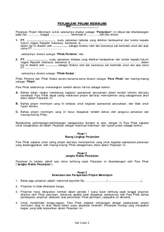 CONTOH PERJANJIAN PINJAM MEMINJAM TERBARU (Beli Perjanjian, Hub: 08118887270 (WA))