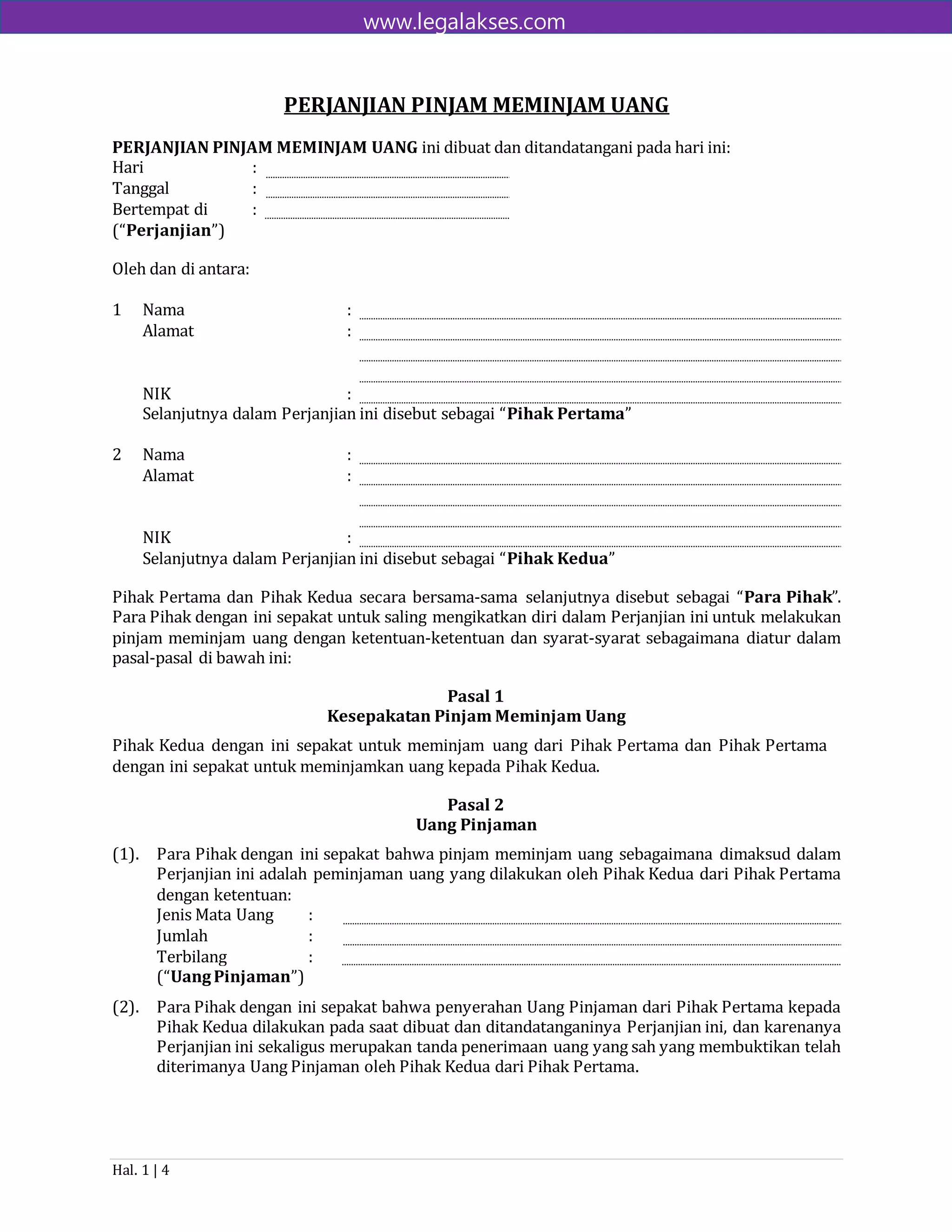 Contor Surat Perjanjian Utang Piutang | DOCX