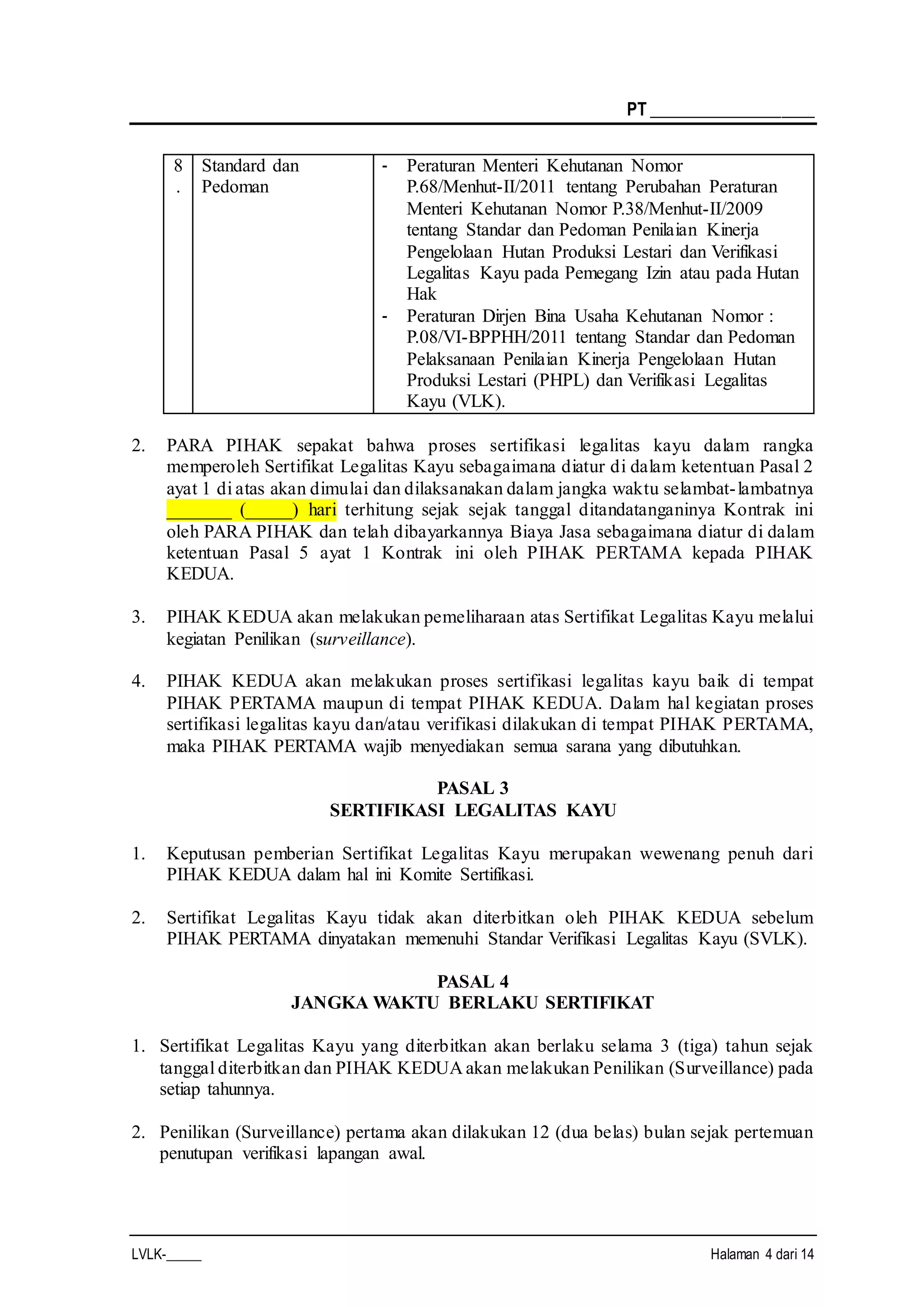 Contoh Perjanjian Sertifikasi Legalitas Kayu Terbaru (Beli Kontrak, Hub ...