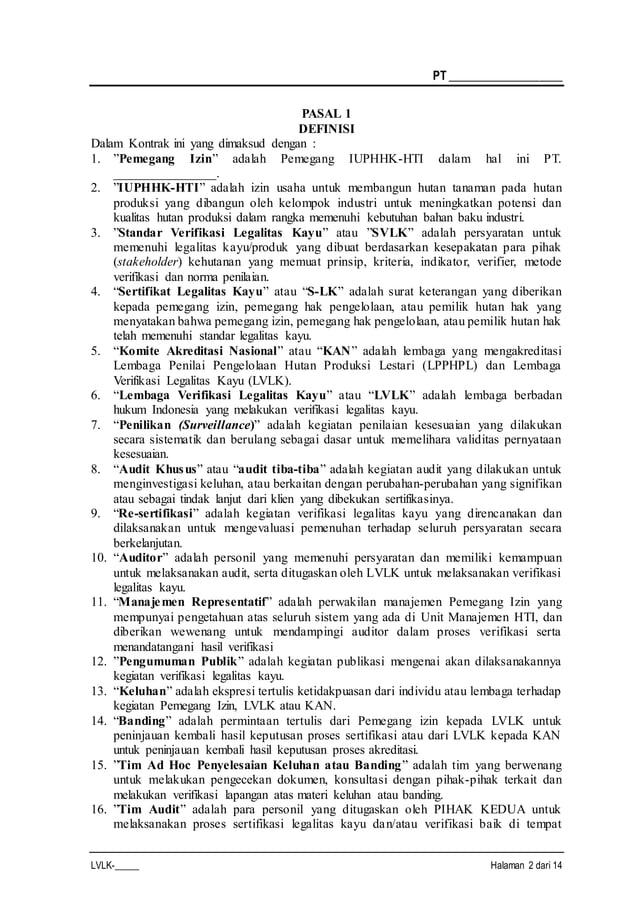 Contoh Perjanjian Sertifikasi Legalitas Kayu Terbaru (Beli Kontrak, Hub ...