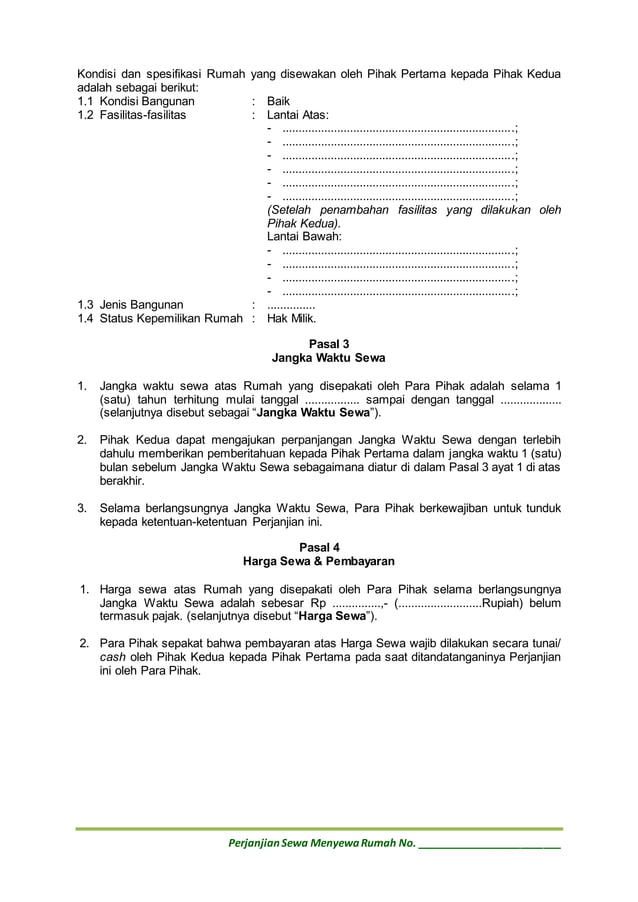 Contoh Perjanjian Sewa Menyewa Rumah Terbaru (Beli Perjanjian, Hub ...