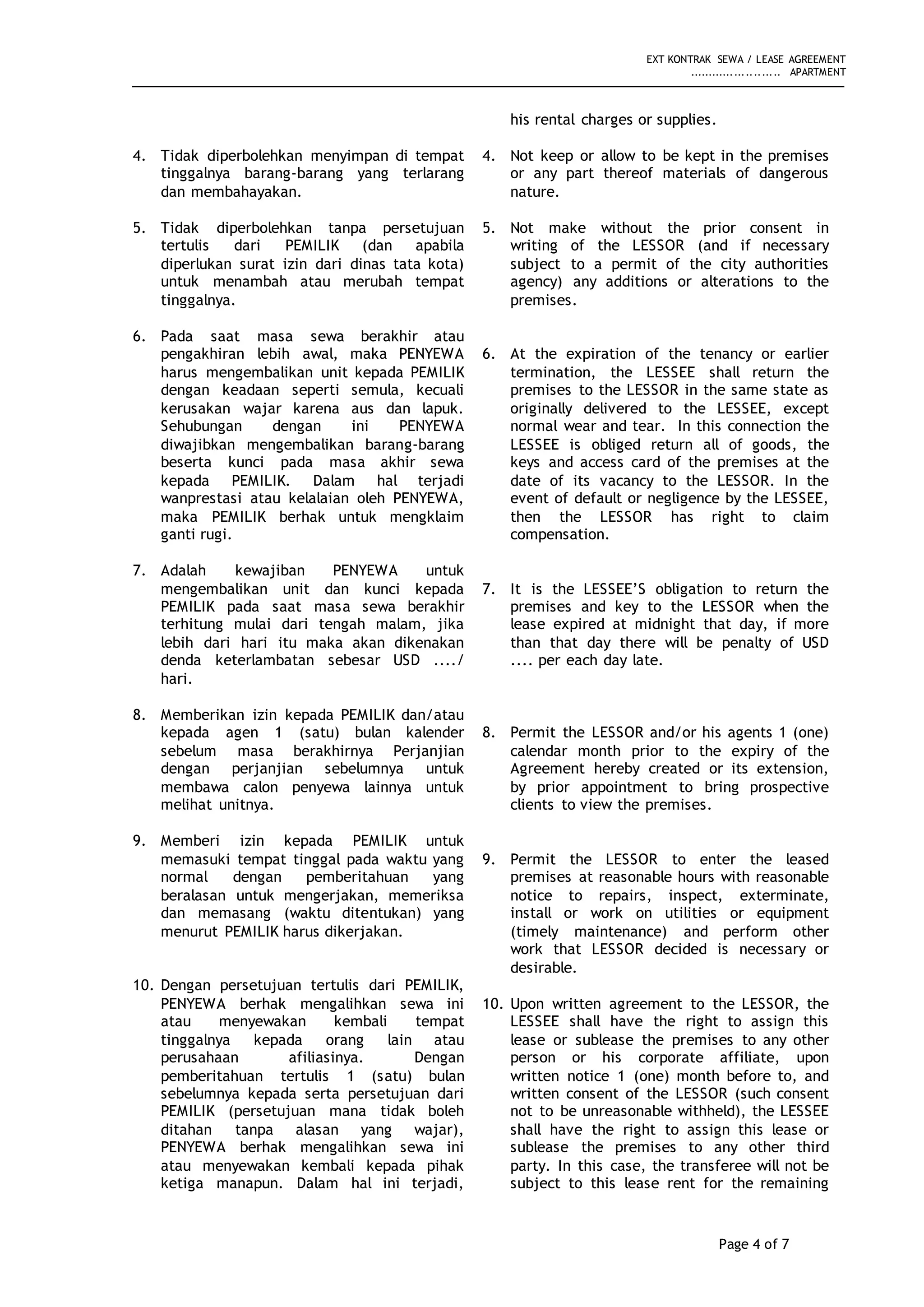 Perjanjian Sewa / Lease Agreement (Beli Perjanjian, Hub: 08118887270 ...