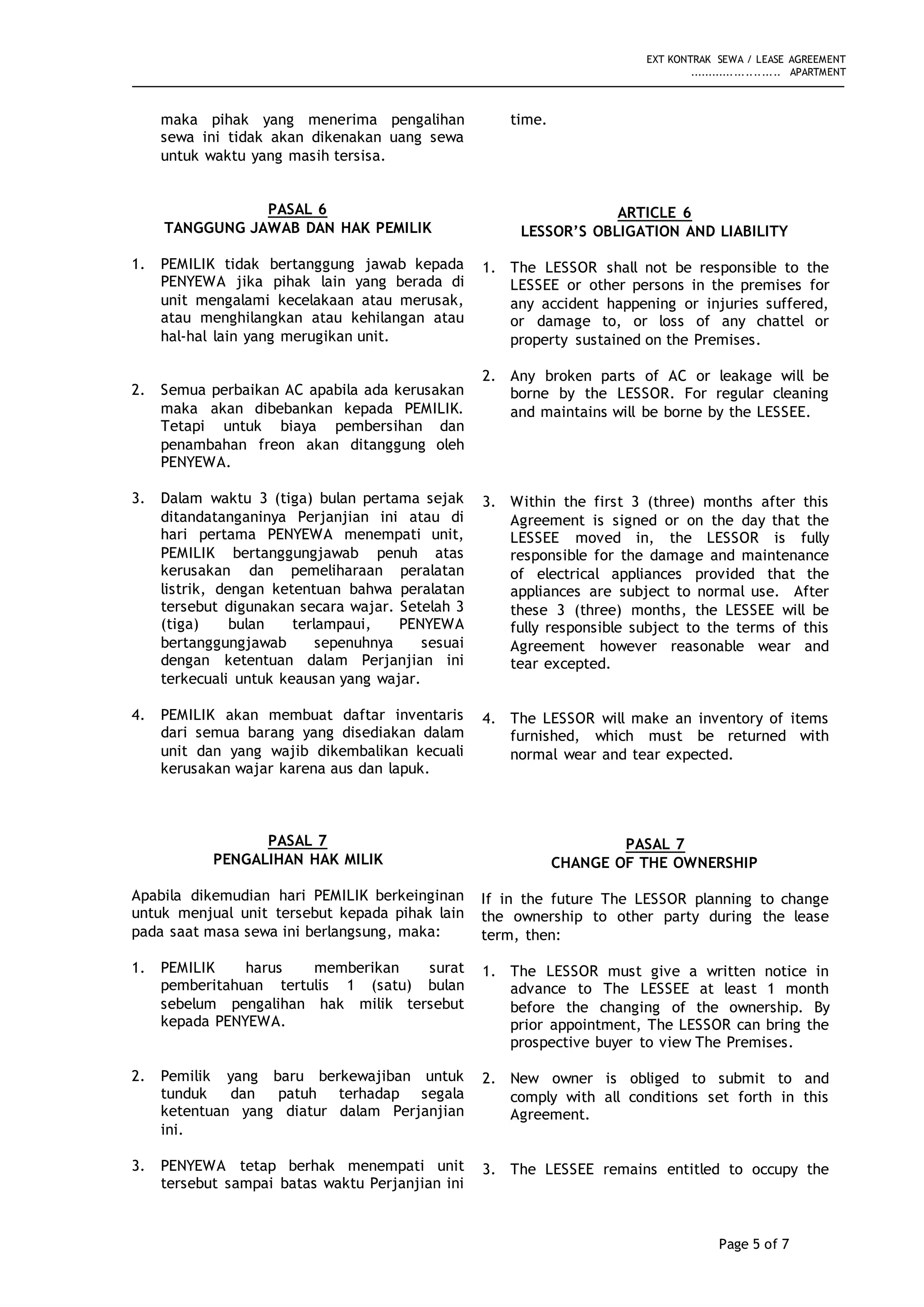 Perjanjian Sewa / Lease Agreement (Beli Perjanjian, Hub: 08118887270 ...