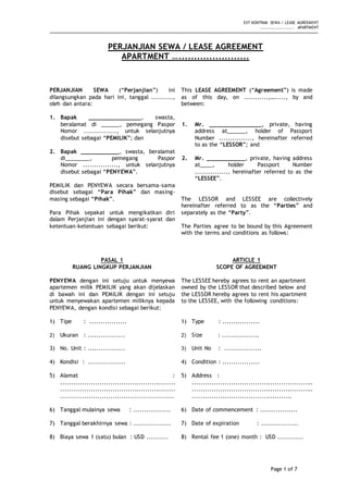 Perjanjian Sewa / Lease Agreement (Beli Perjanjian, Hub: 08118887270 ...