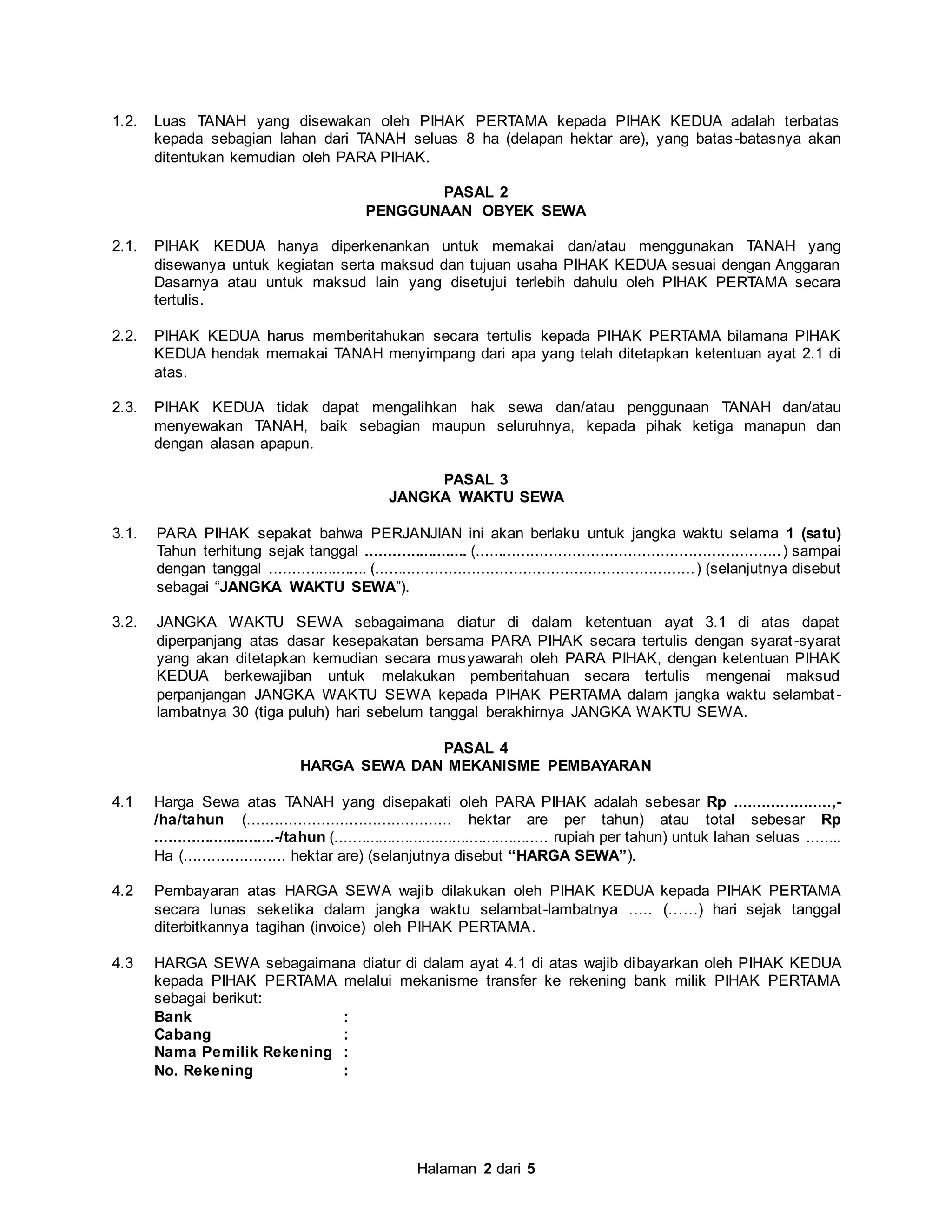 CONTOH PERJANJIAN SEWA-MENYEWA TANAH (Beli Perjanjian, Hub: 08118887270 ...