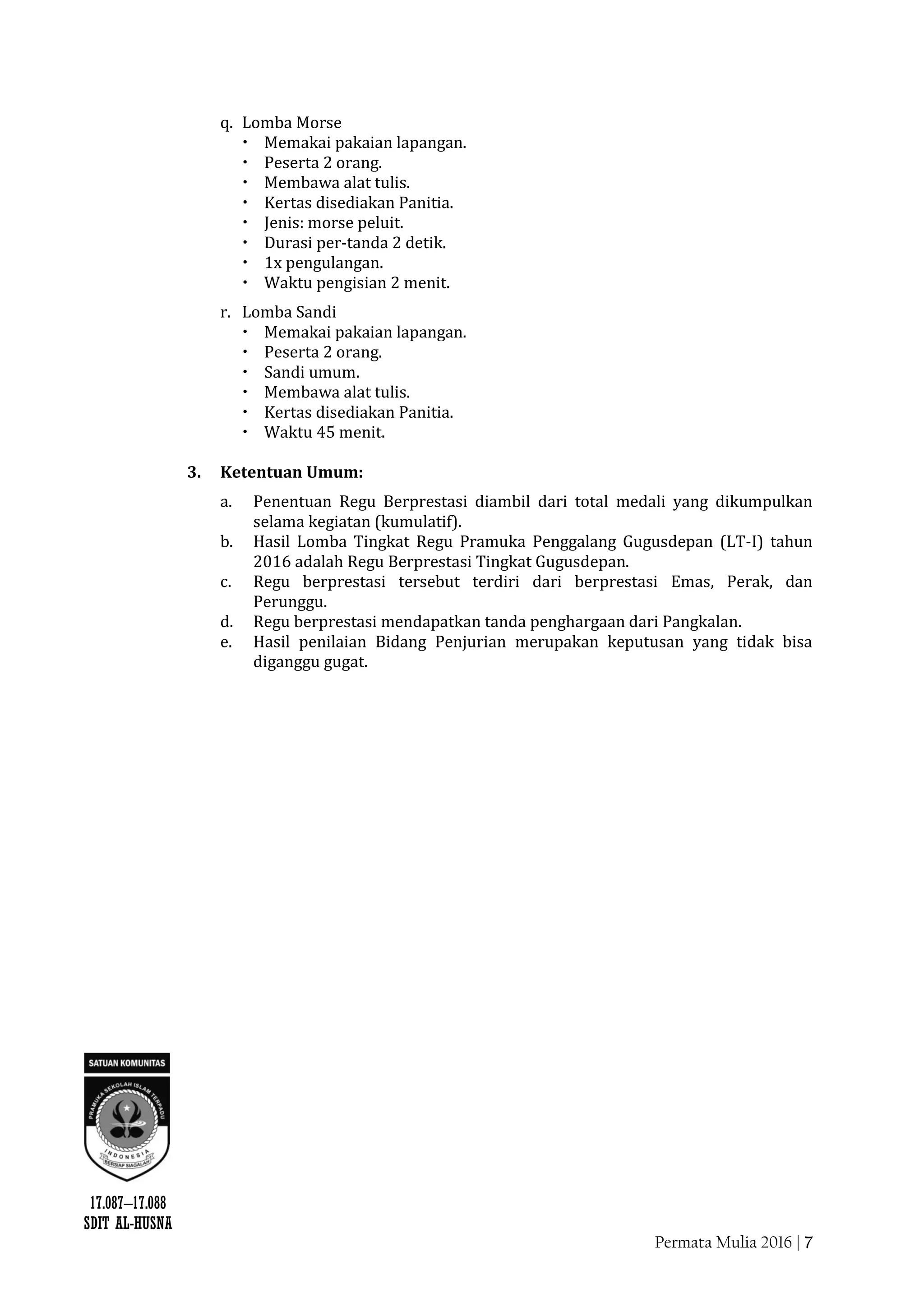 Proposal Permata Mulia 2016; Pesta Siaga dan Lomba Tingkat 1 | PDF