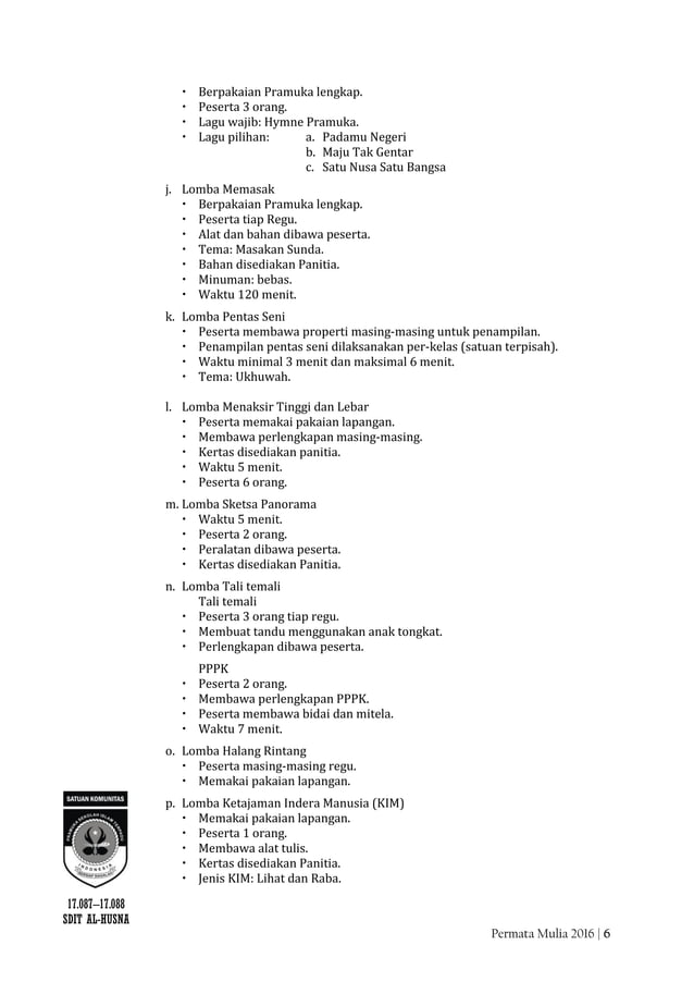 Proposal Permata Mulia 2016; Pesta Siaga dan Lomba Tingkat 1 | PDF