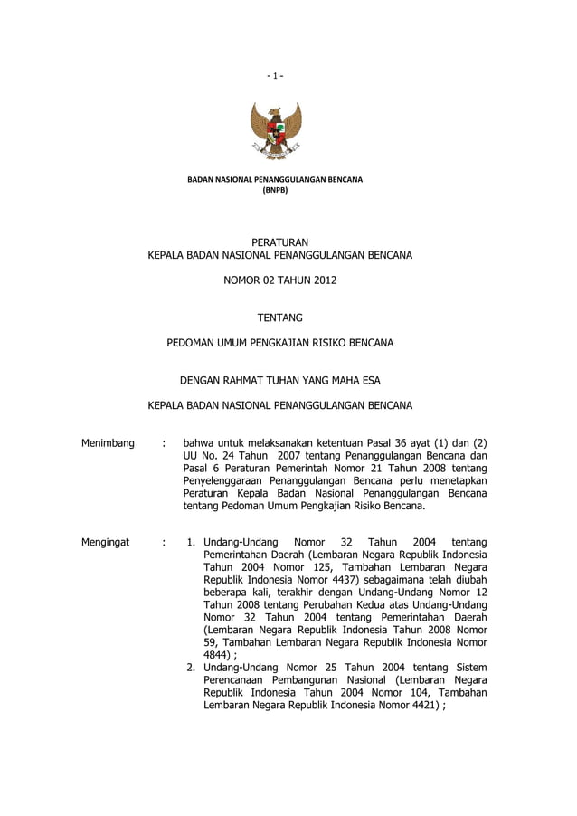 Perka bnpb no.2 tahun 2012 | PDF