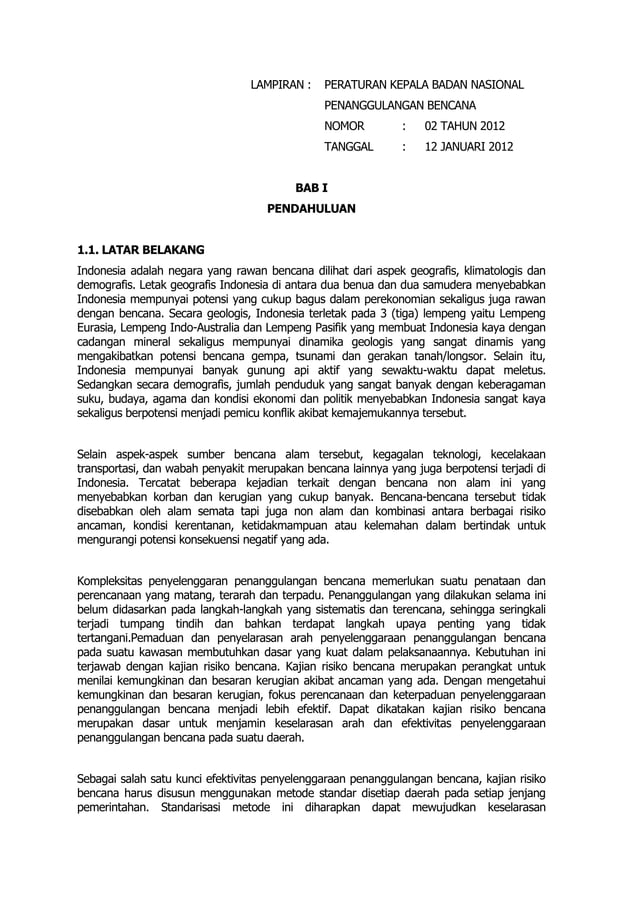 Perka bnpb no.2 tahun 2012 | PDF