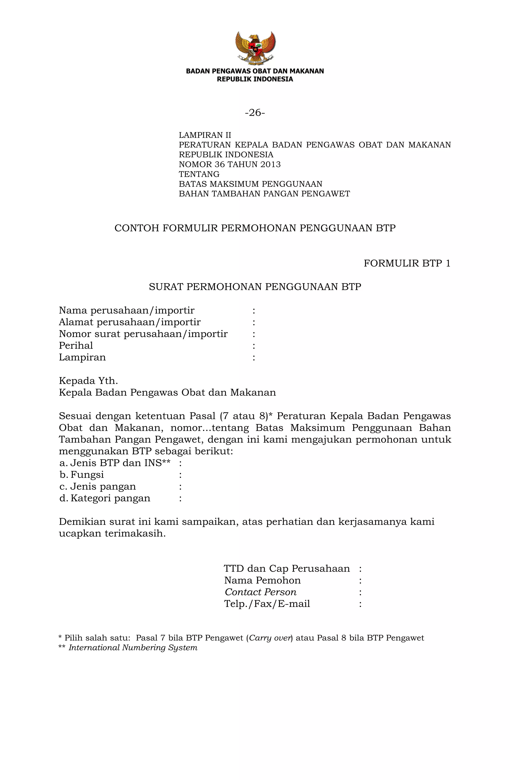 Per ka bpom no. 36 tahun 2013 tentang batas maksimum pengawet | PDF