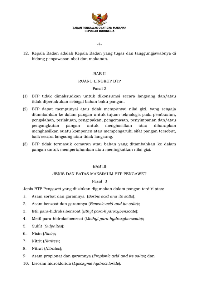 Per ka bpom no. 36 tahun 2013 tentang batas maksimum pengawet | PDF