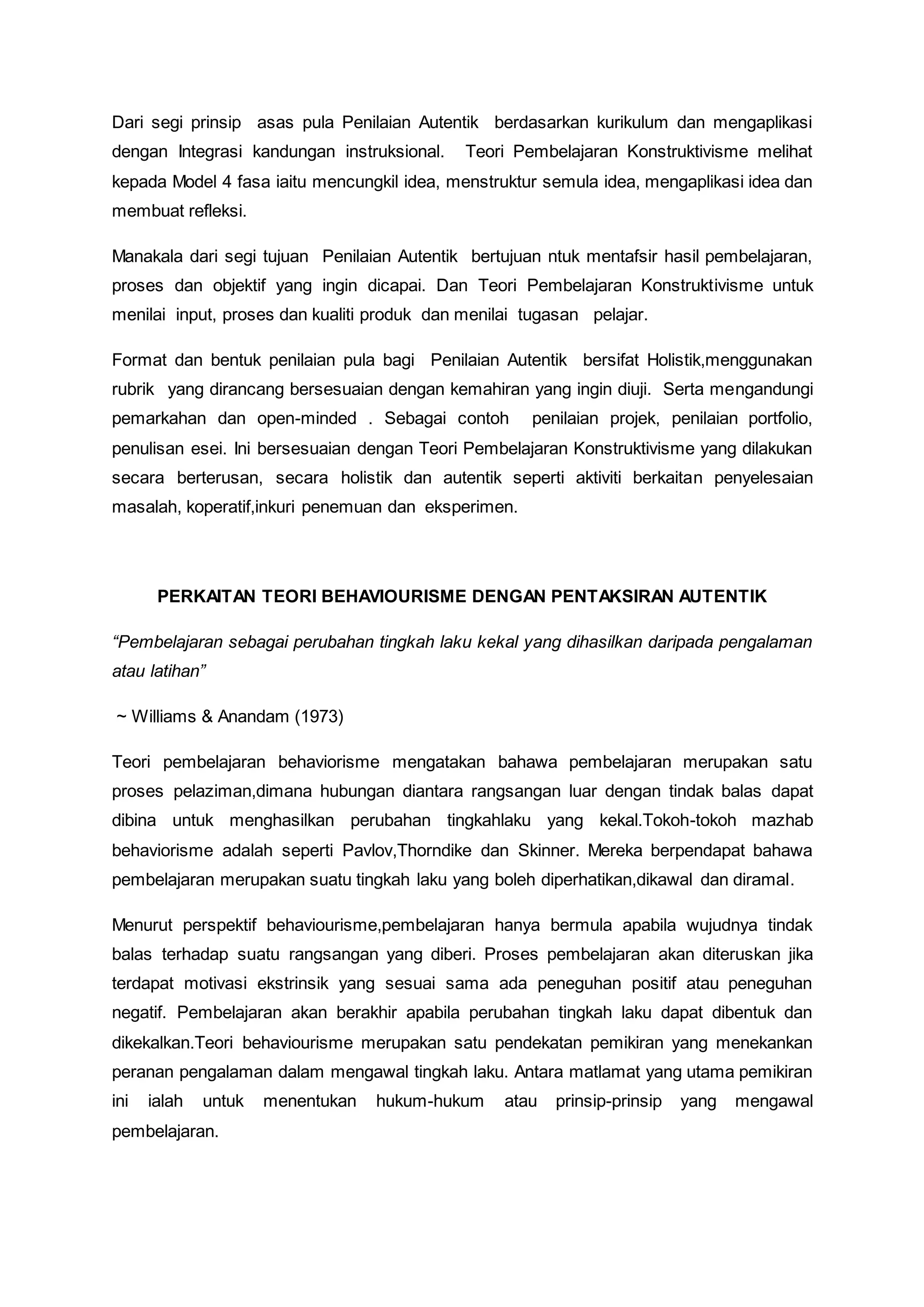 Perkaitan teori konstruktivisme & behaviourisma dengan pentaksiran ...