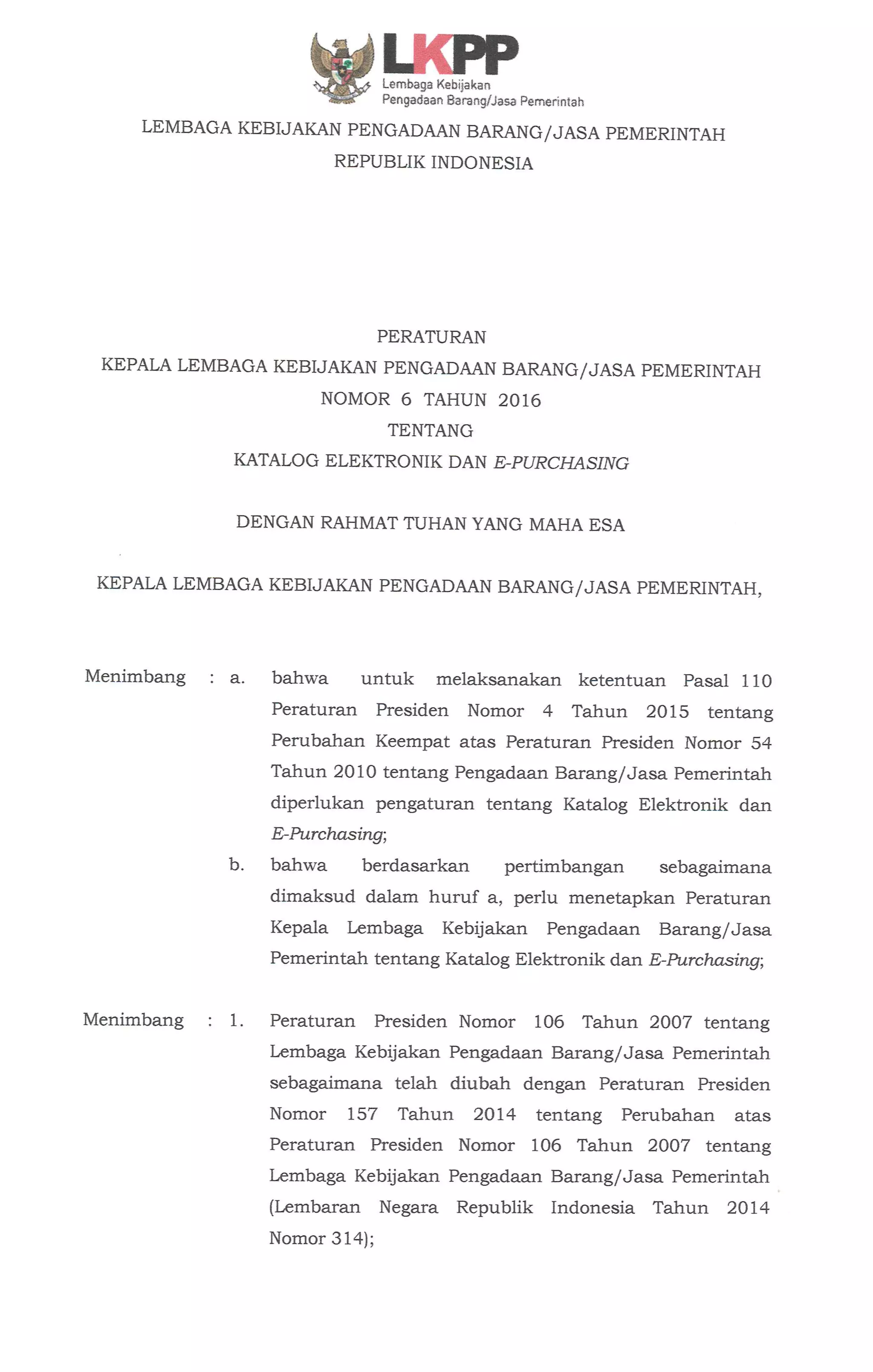 Perka LKPP no.6 tahun 2016 | PDF